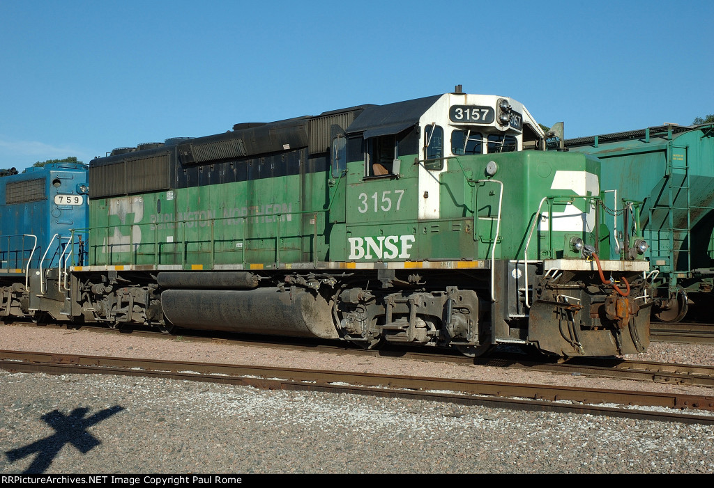 BNSF 3157, EMD GP50, at Gibson Yard